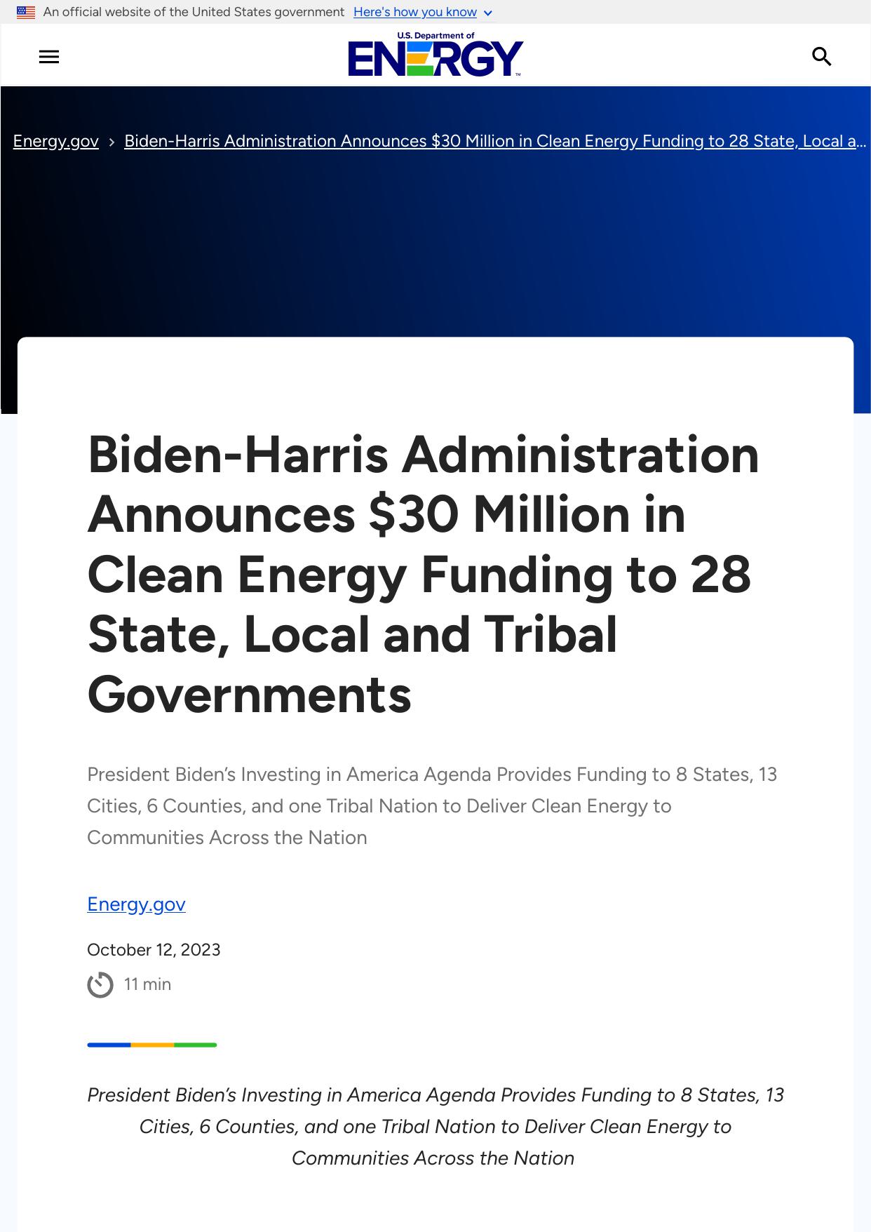 Energy Efficiency and Conservation Block Grant Program: FY2023 Round 1 ...