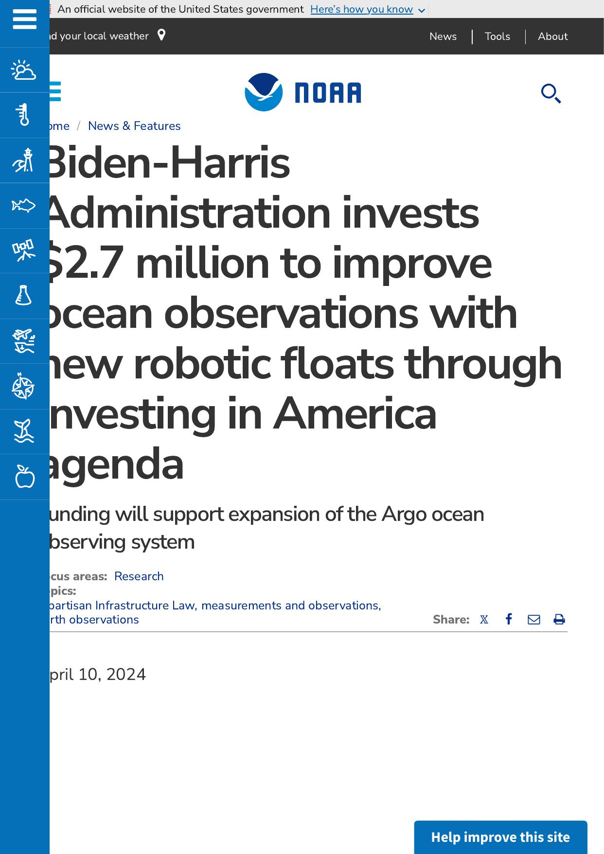 Ocean and Coastal Observing Systems – National Ocean Service: FY2024 ...