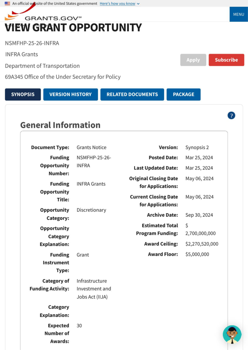 FY 2025-2026 Infrastructure for Rebuilding America (INFRA) program ...