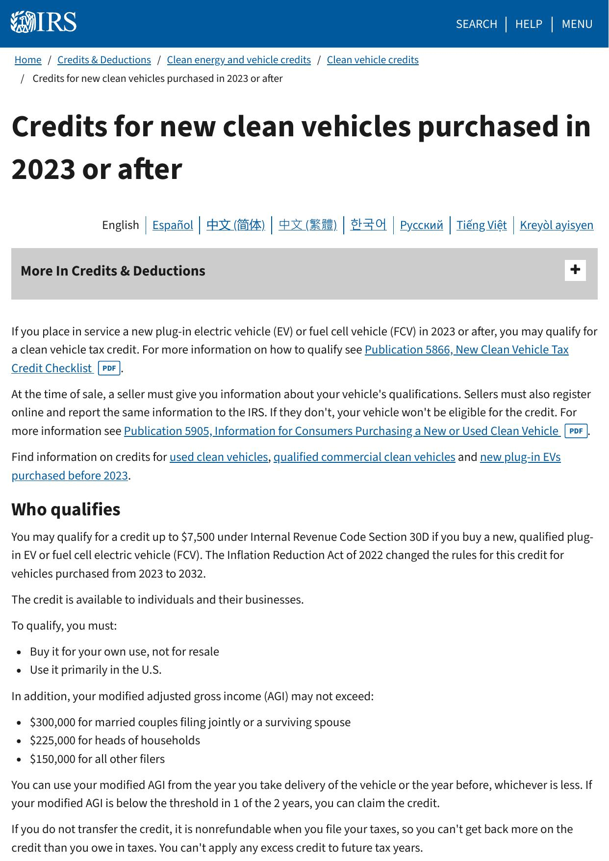 Clean Vehicle Credit (30D) – Climate Program Portal