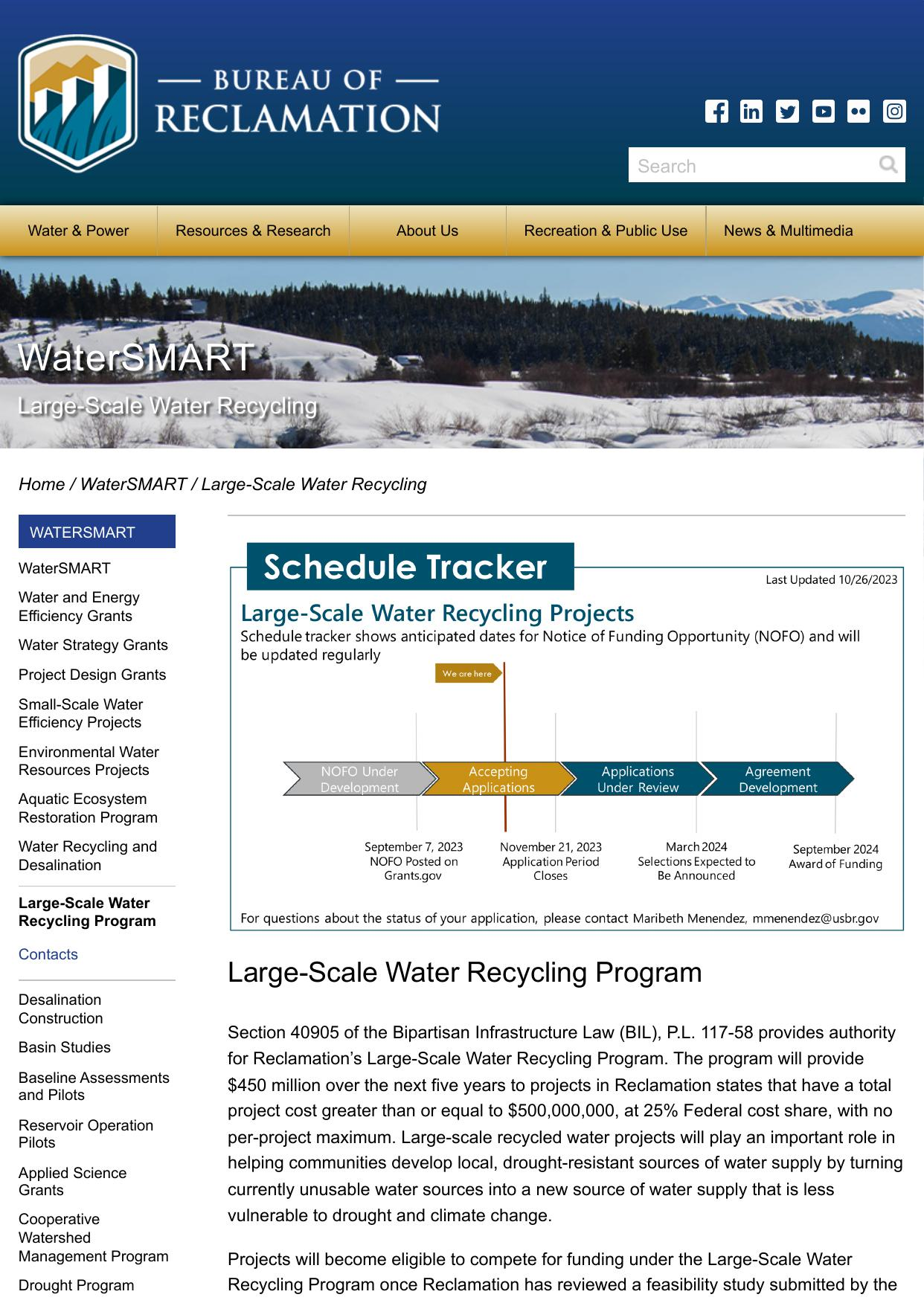 WaterSMART: Water Recycling – Climate Program Portal